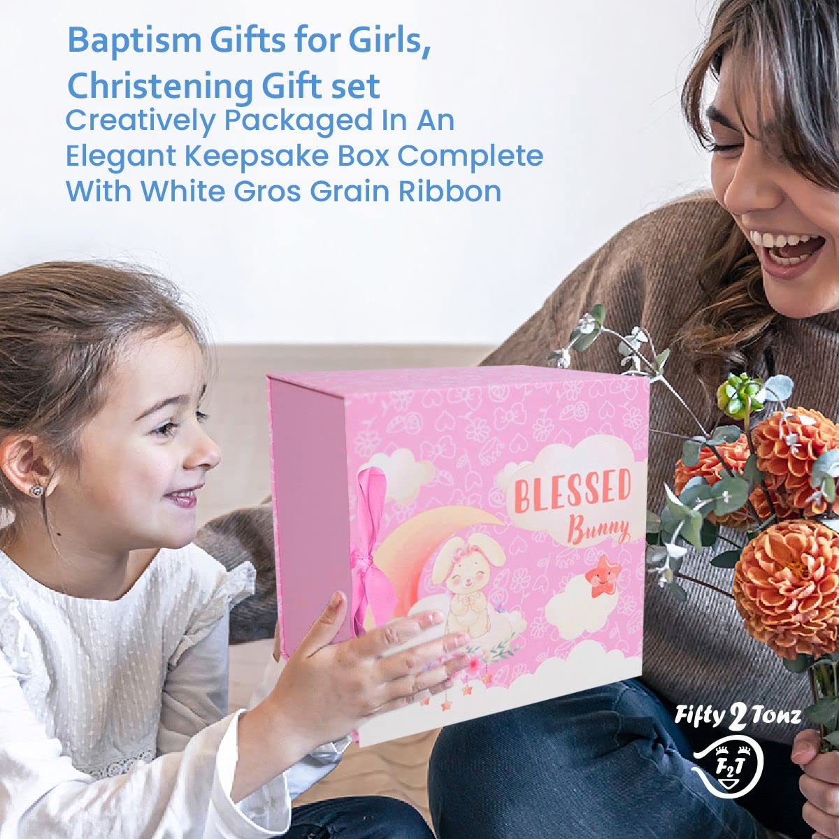 Musical 6pc Gift Set- Baptism Gifts for Girls. Christening / Dedication Gift Set Includes 6pc Musical Praying Bunny Plush Toy, Baby Prayer Storybook, Story Characters Stickers, Card and Keepsake Box