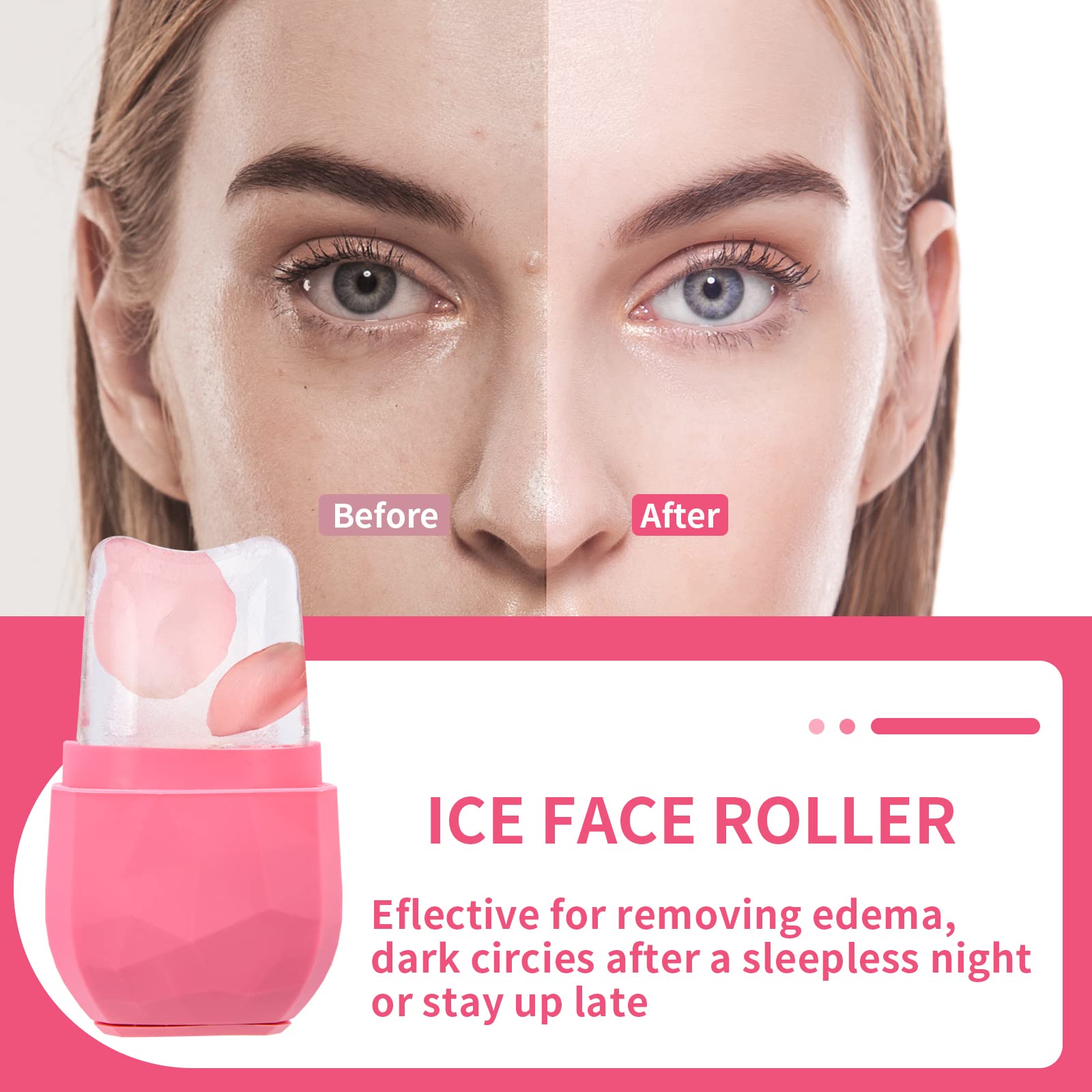 THBRO Ice Roller for Face and Eye, Facial Beauty Ice Roller Skin Care Tools, facial Ice Roller Skin Care Tools, Ice Face Roller for Migraine Relief, Blood Circulation, Reduce Puffiness… (Pink)