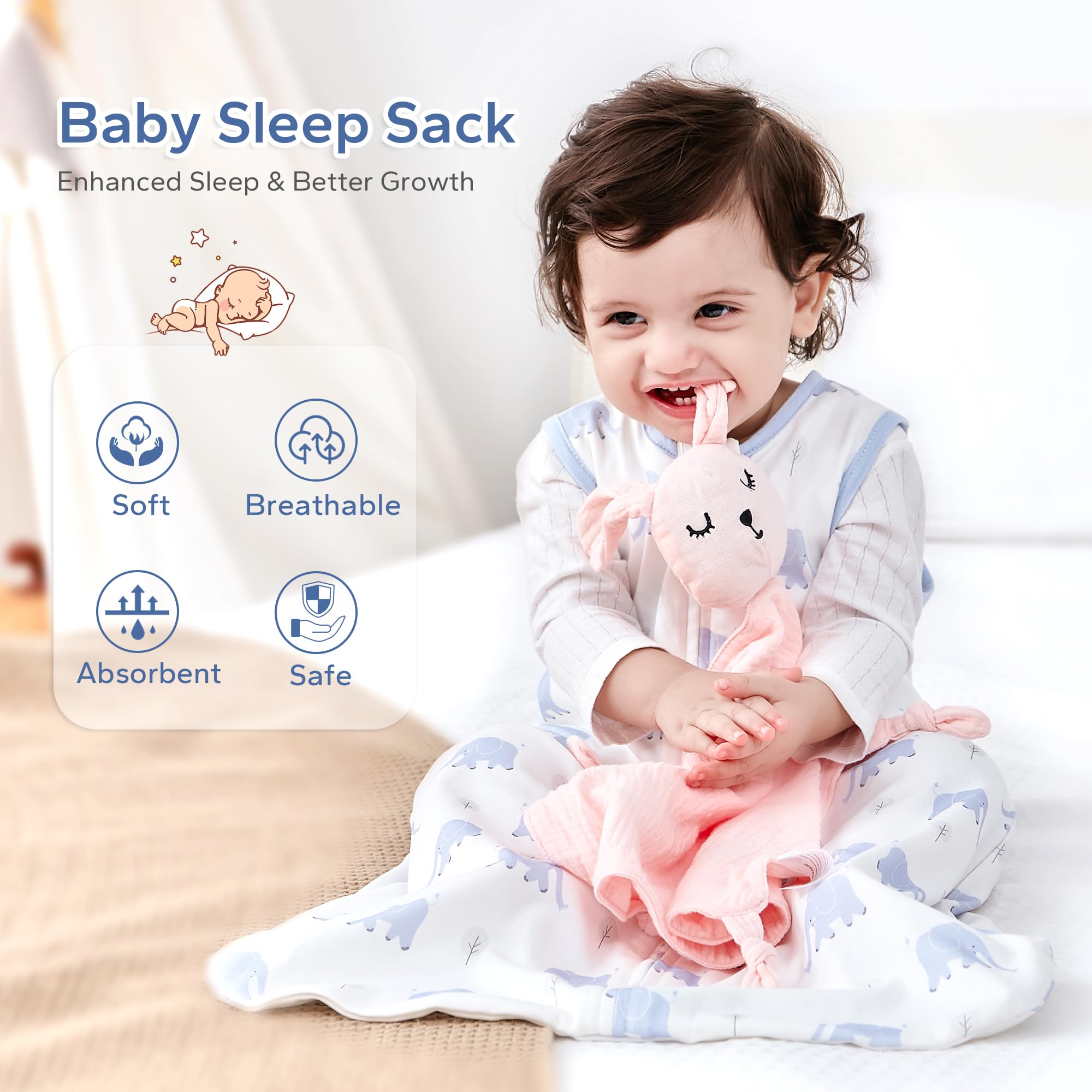 ZIGJOY Baby Wearable Blanket Cotton Sleep Sack Baby Sleeveless Soft Sleeping Bag with 2-Way Zipper for Baby, Cotton Sheep, 6-12 Months