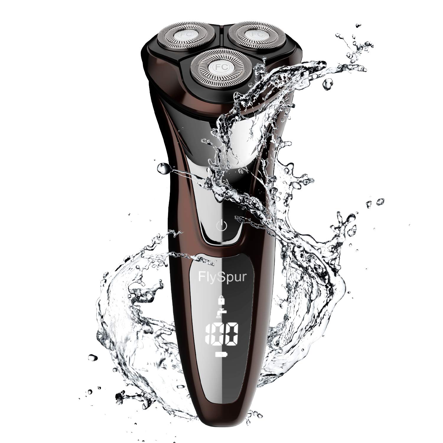 Electric Shavers for Men FlySpur 3D Rechargeable 100% Waterproof Men Rotary Electric Razor Wet Dry with Pop up Trimmer LED Display 120 Minutes Shaving (Brown)