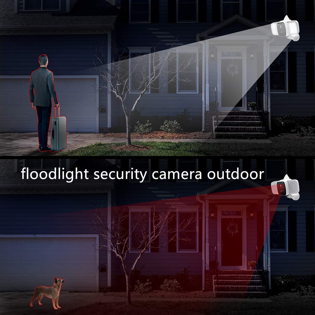 Security Floodlight Camera, Wireless Security Camera Outdoor, Home WiFi Battery Camera, Night Vision,IP65 Waterproof, Two Way Audio, PIR Motion Detection,Cloud/SD,Smart Life APP