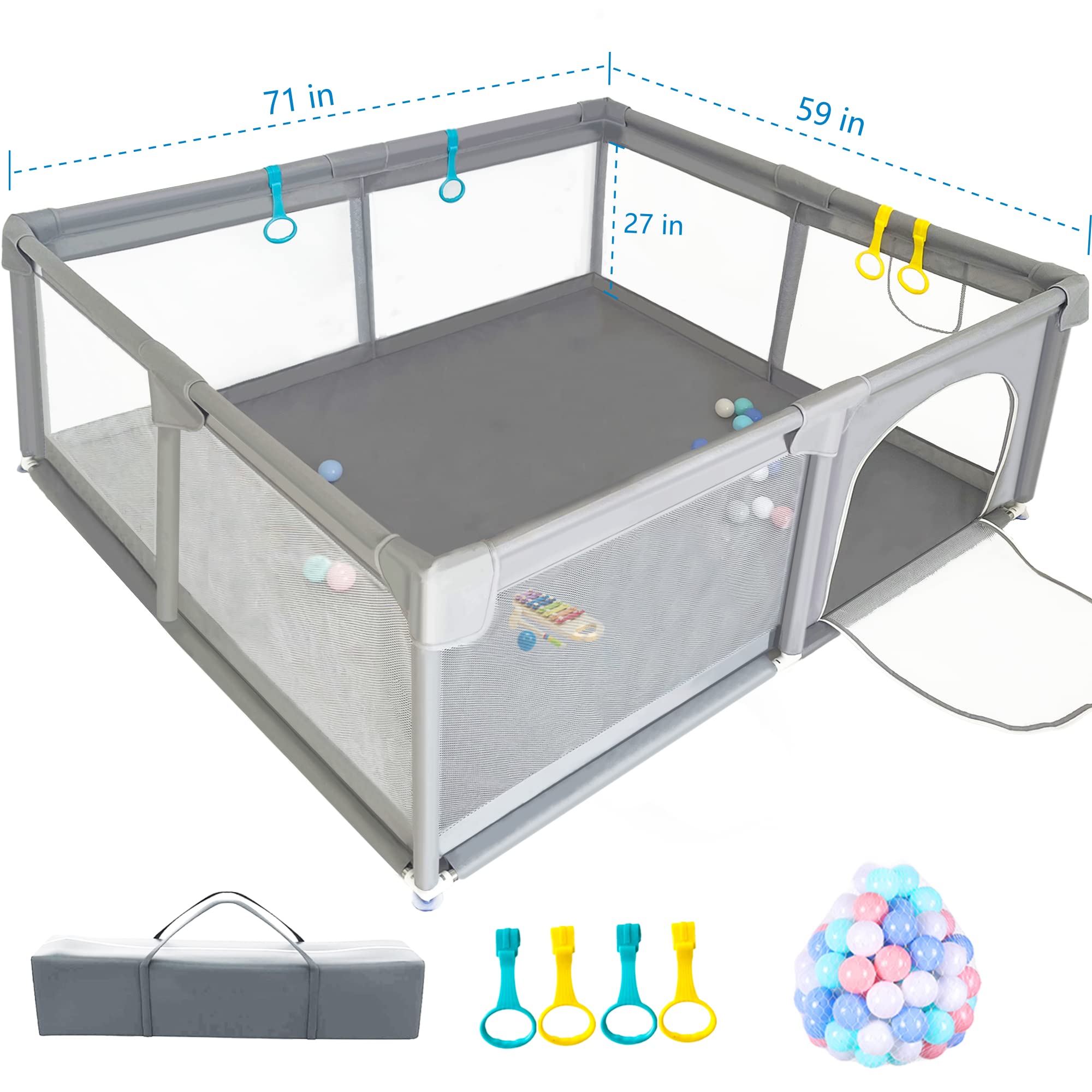 Baby Playpen,Playpen for Babies and Toddlers,Large Baby Play Yards (71''x59''), Baby Play Area with 30PCS Pit Balls,Large Playpen for Toddlers,Sturdy Play Yard for Baby Save Mommy's time.