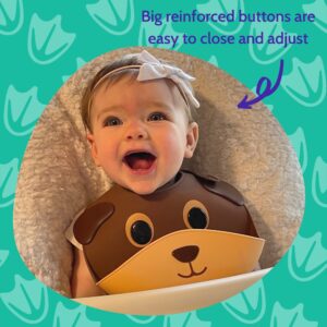 Silly Goose Set of 2 Silicone Animal Baby Bibs for Babies and Toddlers, Waterproof, Adjustable, Soft, Extra Wide Food Catcher Pocket (2PK Fox+Bear)