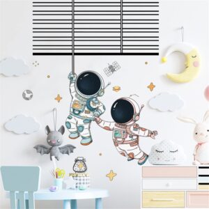 astronaut wall decals, removable pvc universe space wall stickers for bedroom living room kid's room kindergarten, art window door cabinet corridor nasa wall decor murals (astronaut 2)