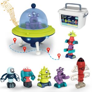 magnetic robot walking music space halloween toy for kids,36pcs stacking blocks building robot monster and electronic moving ufo toys,thanksgiving gift for boys girls children