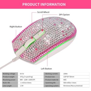 MagiDeal USB Gaming Mouse 1600DPI,Breathing LED Lights, Rhinestone Mouse Mice for PC Keyboard,for Windows Laptop Gamer