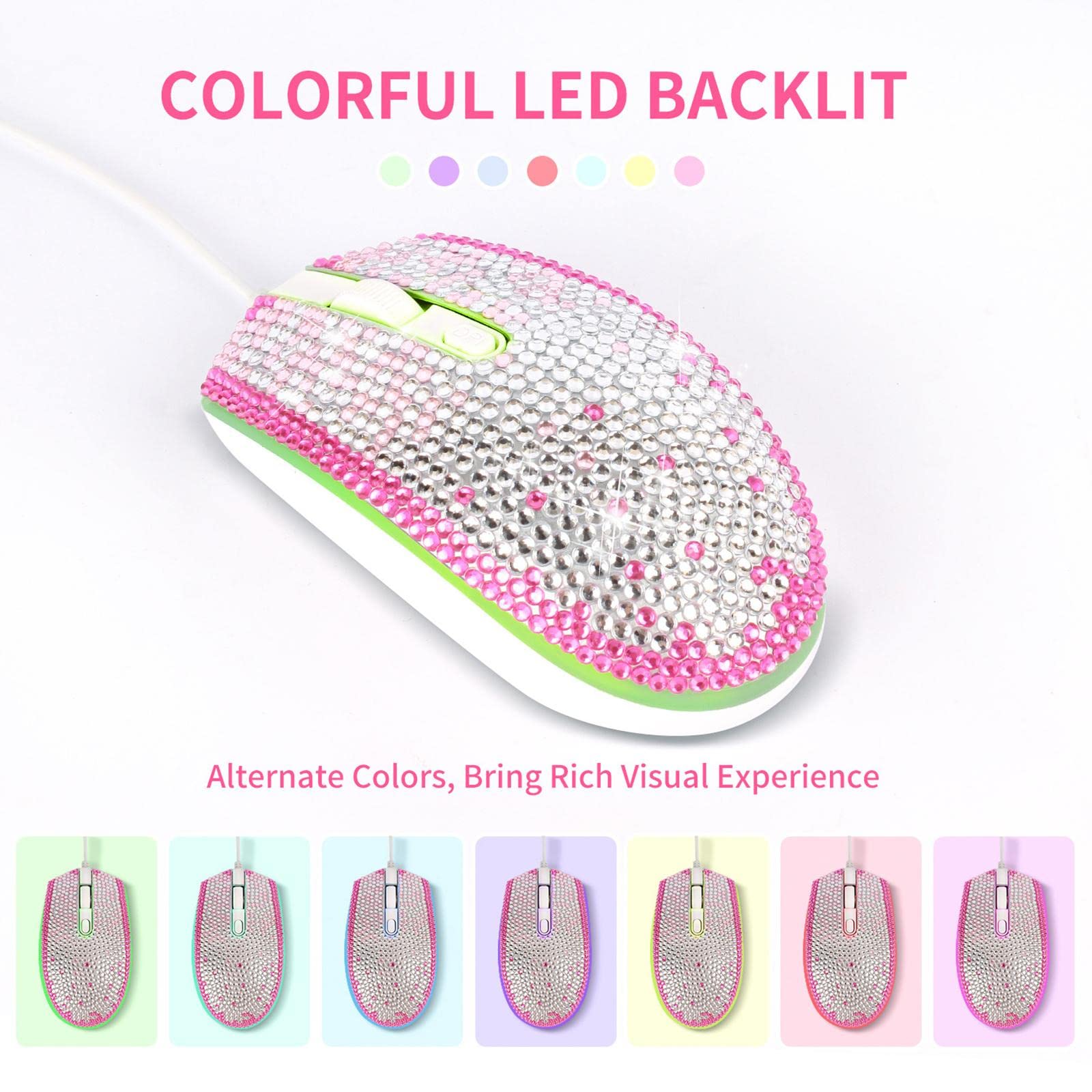 MagiDeal USB Gaming Mouse 1600DPI,Breathing LED Lights, Rhinestone Mouse Mice for PC Keyboard,for Windows Laptop Gamer