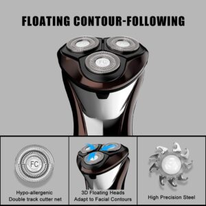 Electric Shavers for Men FlySpur 3D Rechargeable 100% Waterproof Men Rotary Electric Razor Wet Dry with Pop up Trimmer LED Display 120 Minutes Shaving (Brown)