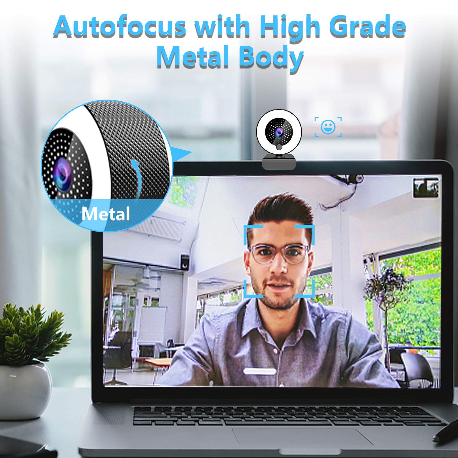 Streaming Webcam with Microphone & Ring Light 2K HD Web Cam with Cover,Stand for PC/MAC/Laptop/Desktop, Wide Angle Web Cameras for YouTube,Skype,Zoom,Xbox One,Video Calling,Studying and PS4