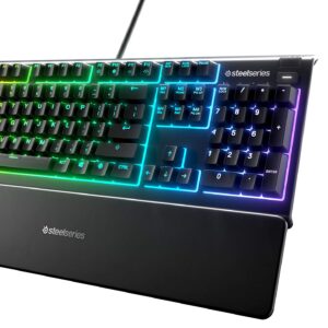 SteelSeries Apex 3 RGB Gaming Keyboard – 10-Zone RGB Illumination – IP32 Water Resistant – Premium Magnetic Wrist Rest (Whisper Quiet Gaming Switch) - BR (Brazilian Portuguese)