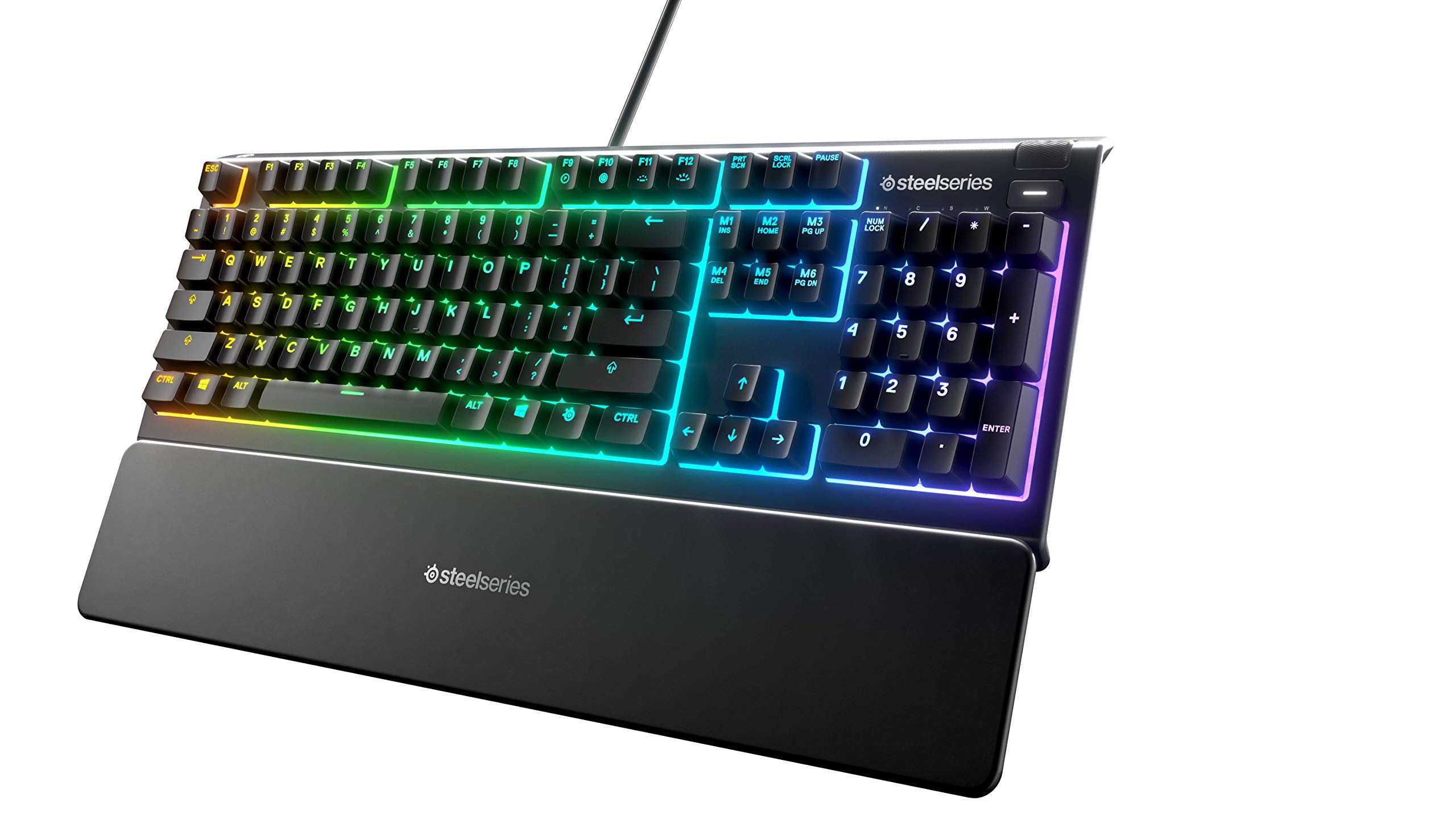 SteelSeries Apex 3 RGB Gaming Keyboard – 10-Zone RGB Illumination – IP32 Water Resistant – Premium Magnetic Wrist Rest (Whisper Quiet Gaming Switch) - BR (Brazilian Portuguese)