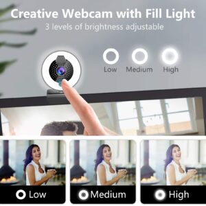 Streaming Webcam with Microphone & Ring Light 2K HD Web Cam with Cover,Stand for PC/MAC/Laptop/Desktop, Wide Angle Web Cameras for YouTube,Skype,Zoom,Xbox One,Video Calling,Studying and PS4