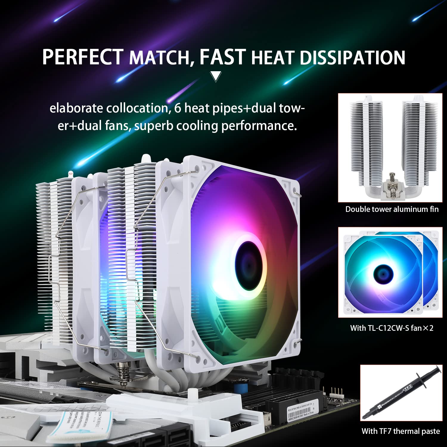 Thermalright Peerless Assassin 120 SE ARGB White CPU Air Cooler, 6 Heat Pipes CPU Cooler, Dual 120mm TL-C12CW-S PWM Fan, AGHP Technology, for AMD AM4/AM5/Intel LGA1700/1150/1151/1155/1200