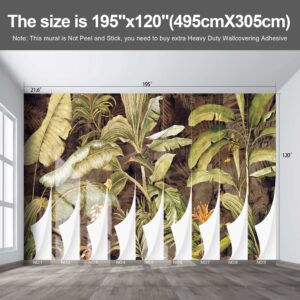 Fightal - Black and Gold Banana Leaf Wallpaper Tropical Botanical Plant Floral Large Wall Mural for Living Room Bedroom (Papel tapiz para pared de habitacion) 195"x120" (Not Peel and Stick)