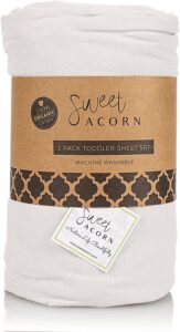 sweet acorn 3 piece toddler bedding sets - organic cotton jersey knit - fits convertible cribs and mattresses - 9" x 28" x 52" - salt white