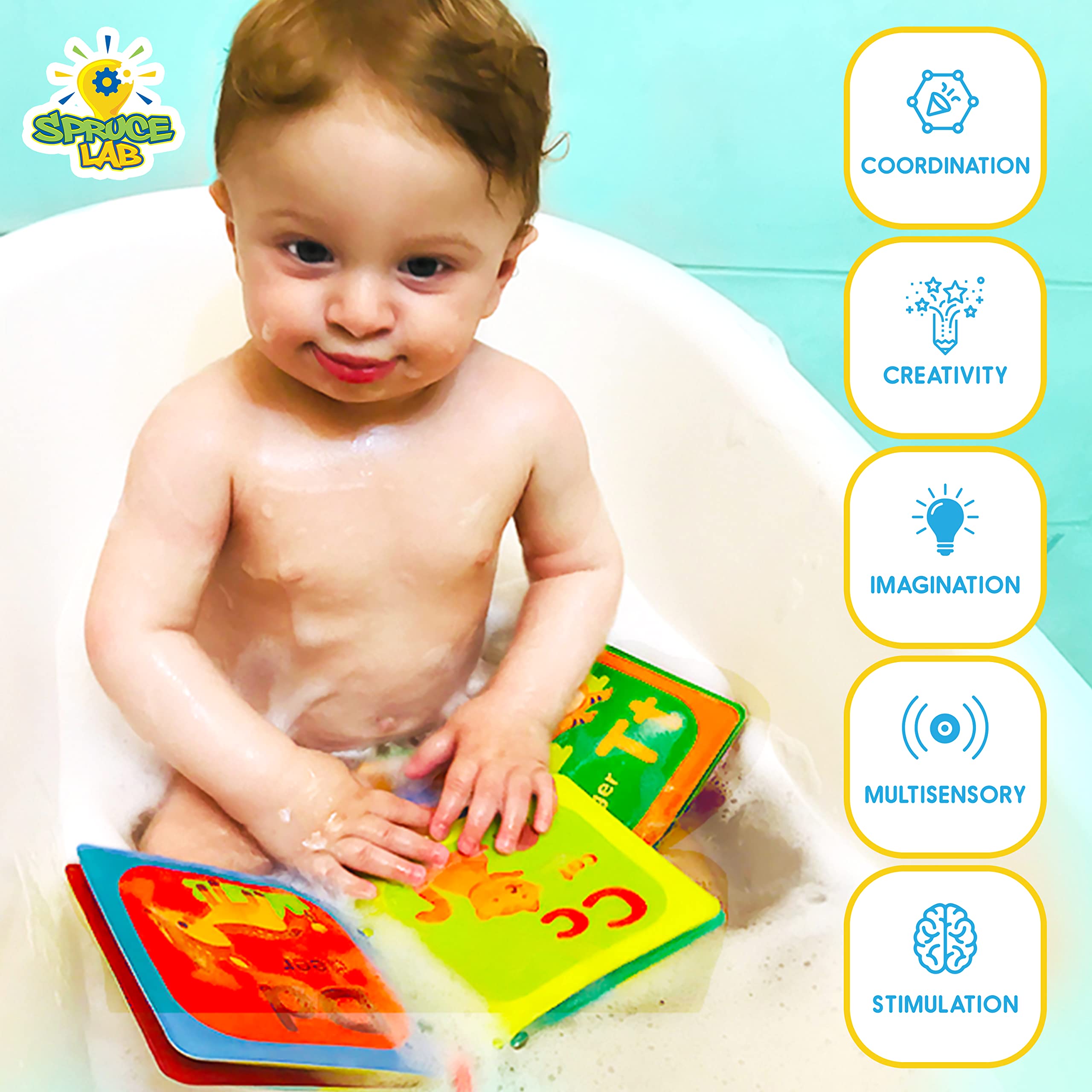 Spruce Lab ABC Friends Magic Color Bath Books - 4 Bath Book Set - Educational Baby Bath Toys - Magic Appearing Animals in Water - Teething Toys for Babies - Boy/Girl Baby Bathtub Books Baby Shower Toy