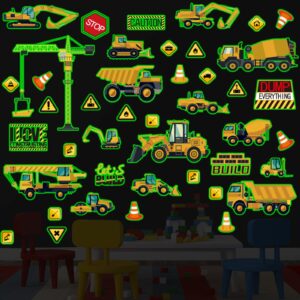 gersoniel glow in the dark truck stickers construction wall decals cartoon wall stickers truck car excavator decorative wall stickers glowing construction wall stickers for bedroom nursery