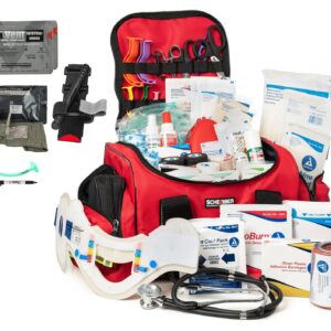 Scherber Fully-Stocked First Responder Bag | Professional EMT/EMS Trauma & Bleeding Medical Kit | HSA/FSA Approved | CAT Tourniquet, HyFin Chest Seal, Israeli Bandage & 250+ First Aid Supplies (Red)