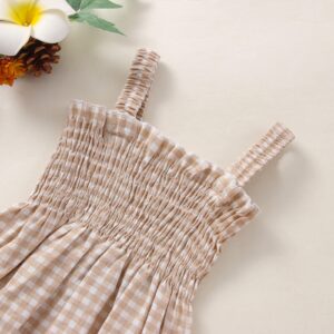 MERSARIPHY Newborn Baby Girl Summer Clothes Cotton Linen Bodysuit Romper Floral Pleated Tops with Headband (3-6 Months, Plaid)