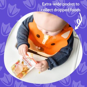 Silly Goose Set of 2 Silicone Animal Baby Bibs for Babies and Toddlers, Waterproof, Adjustable, Soft, Extra Wide Food Catcher Pocket (2PK Fox+Bear)