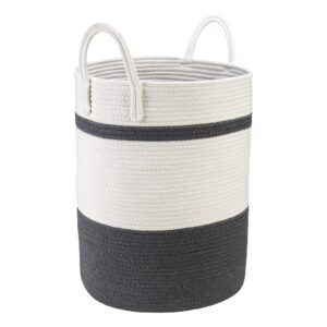 npng large cotton rope storage basket,19.68"x14.96" decorative woven cotton rope basket, laundry basket, blanket basket, baby and dog toy storage baskets kid laundry hamper towel basket