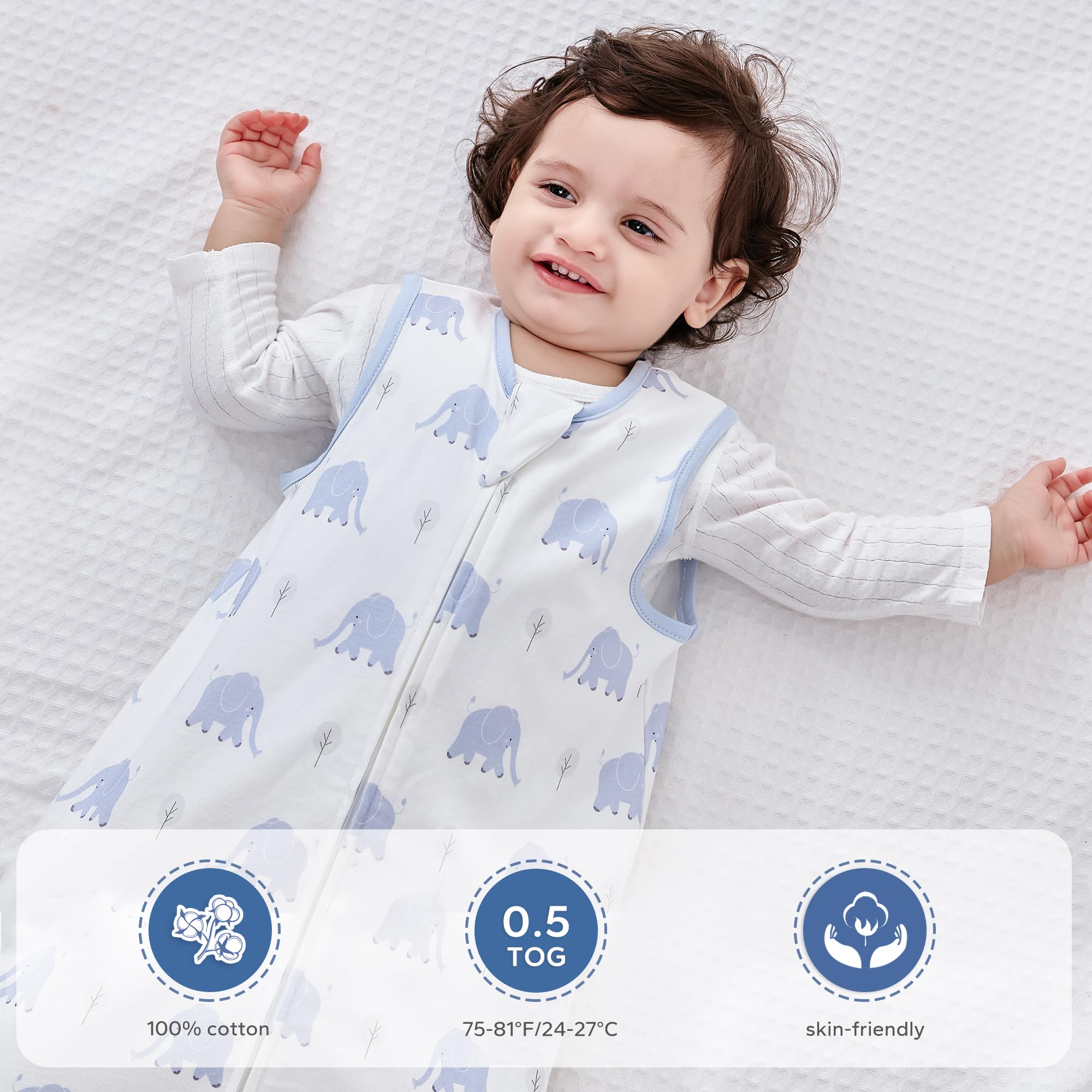 ZIGJOY Baby Wearable Blanket Cotton Sleep Sack Baby Sleeveless Soft Sleeping Bag with 2-Way Zipper for Baby, Cotton Sheep, 6-12 Months