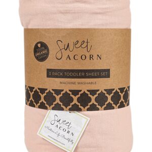 Sweet Acorn 3 Piece Toddler Bedding Sets - Organic Cotton Jersey Knit - Fits Convertible Cribs and Mattresses - 9" x 28" x 52" - Dahlia Pink