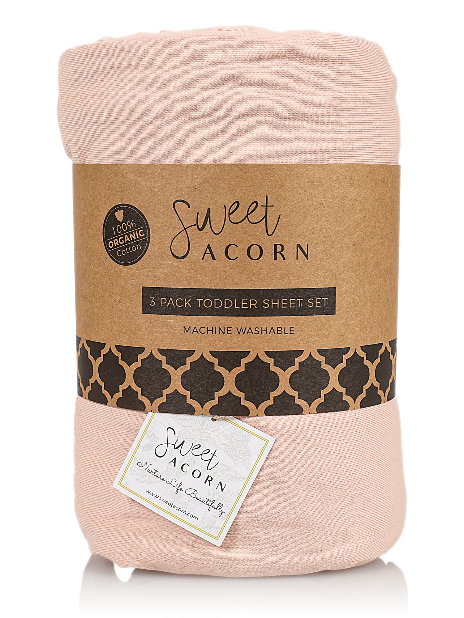 Sweet Acorn 3 Piece Toddler Bedding Sets - Organic Cotton Jersey Knit - Fits Convertible Cribs and Mattresses - 9" x 28" x 52" - Dahlia Pink