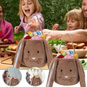 Easter Egg Hunting Baskets Plush Brown Easter Bunny Baskets with Long Plush Ear Personalized Bunny Easter Buckets Gift Bags for Boys Girls Easter Tote Bags for Easter Decorations Candy Gifts…