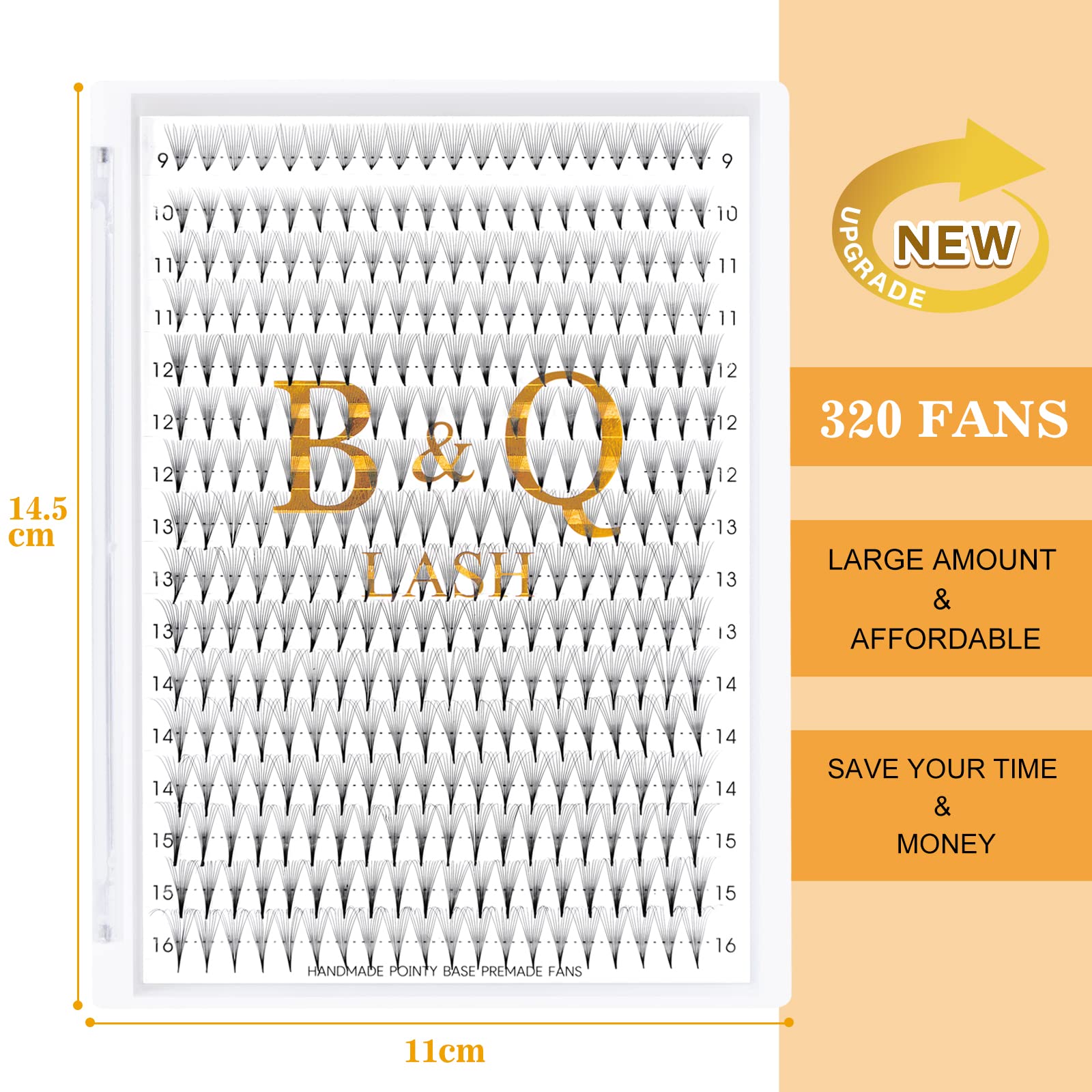 Premade Fans Eyelash Extensions 10D 7D 8D XL Box 320 Fans Pointy Base Premade Volume Lash Extensions Premade Volume Fans Mixed (10D-0.07D,9-16mix)