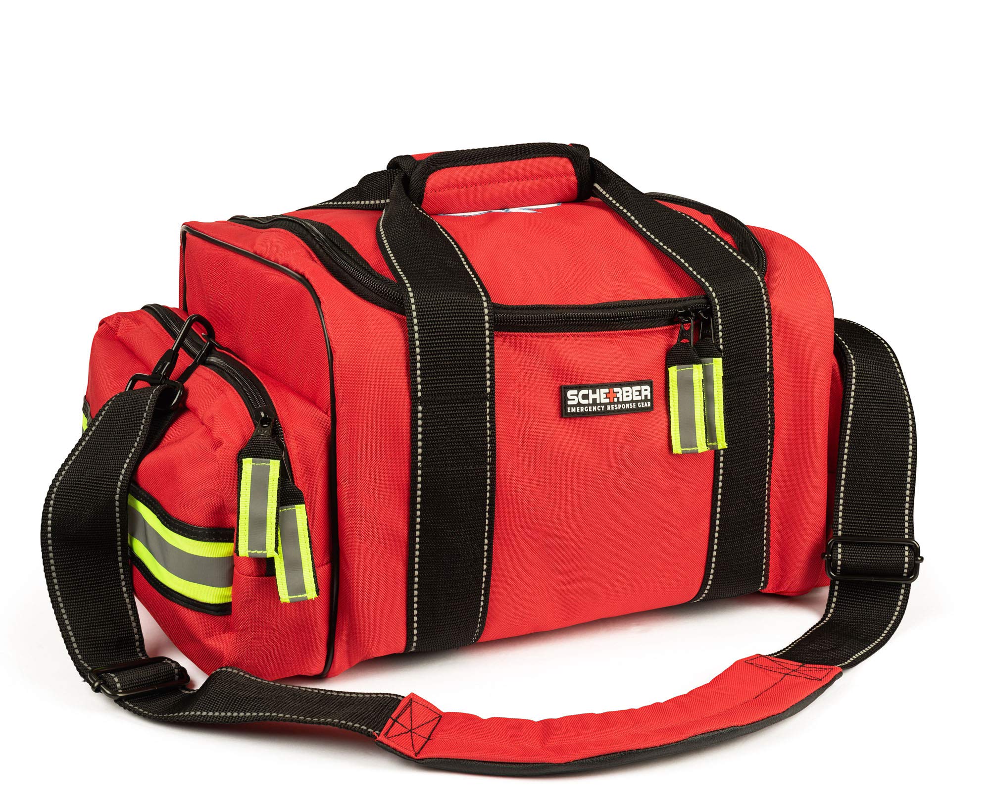 Scherber Fully-Stocked First Responder Bag | Professional EMT/EMS Trauma & Bleeding Medical Kit | HSA/FSA Approved | CAT Tourniquet, HyFin Chest Seal, Israeli Bandage & 250+ First Aid Supplies (Red)