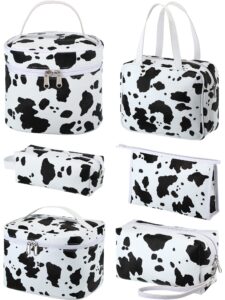 6 pieces makeup bag set travel cosmetic bag cow print makeup bag gifts for women bag organizer with zipper portable makeup case cute toiletry bags pouch bags pu leather washable waterproof