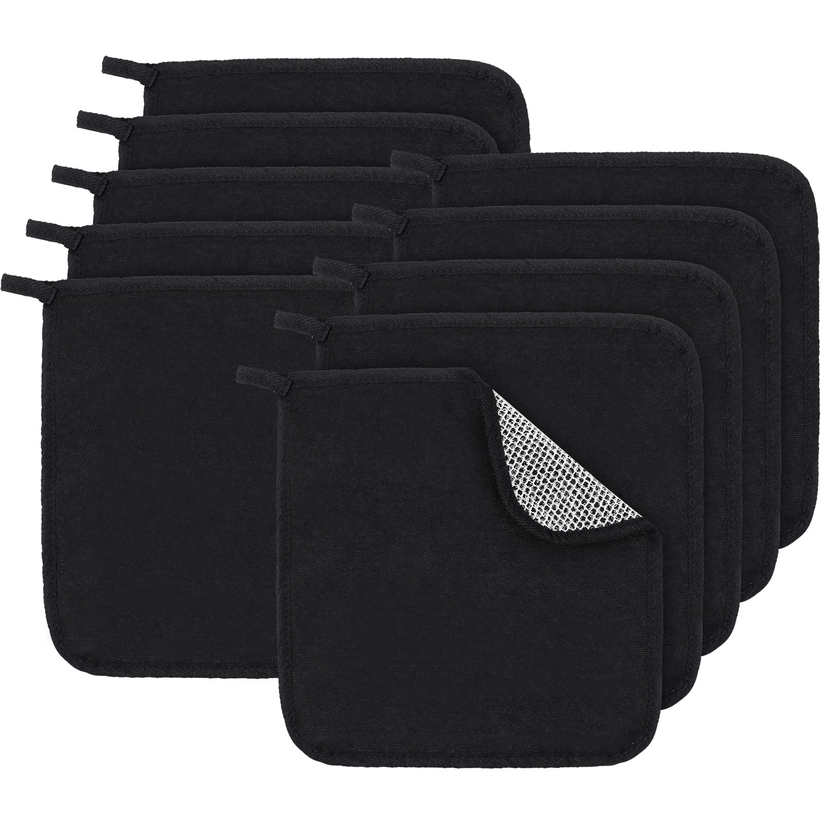 Tudomro 10 Pcs Exfoliating Washcloths Double Sided Man Wash Cloths Body Face Exfoliating Scrub Cloths for Shower Men Women(10 x 10 Inch,Black)