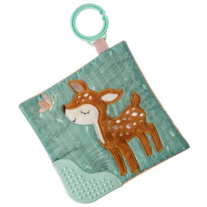 mary meyer crinkle teether toy with baby paper and squeaker, 6 x 6-inches, amber fawn