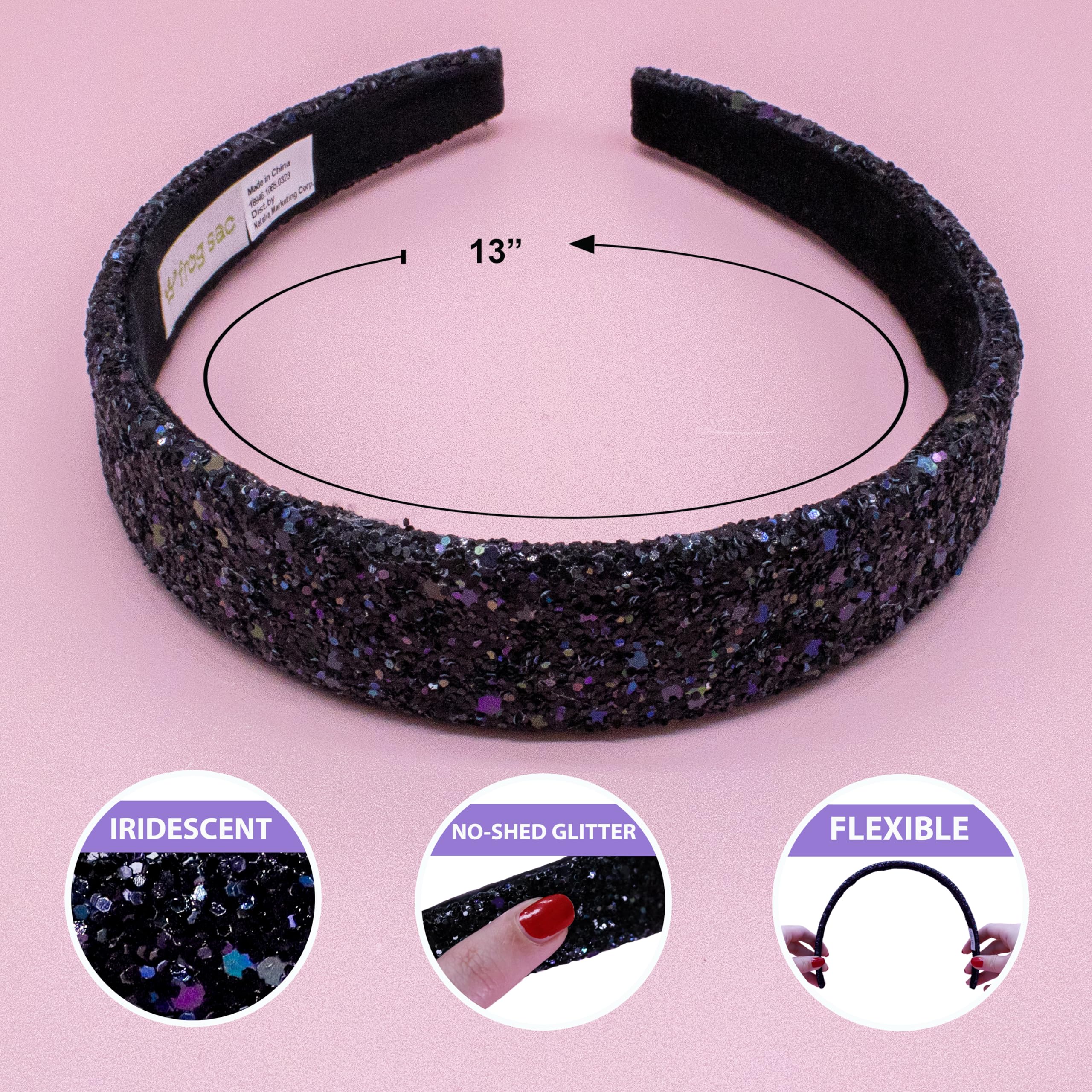 FROG SAC Glitter Headbands for Girls, Sparkly Wide Headband for Little Girl Hair Accessories, Cute Sparkle Hair Bands for Kids, Thick Bling Hairband for Children (Purple)