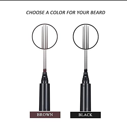 Barbarian Beard Filler Pen Kit Shape Fill & Edge all at once Last All Day 4 Tip Pen W Brush Waterproof & Sweatproof (Brown V2)