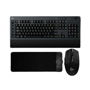 logitech g613 gaming keyboard bundle with logitech g305 wireless gaming mouse, and mouse pad with wireless charging (3 items)