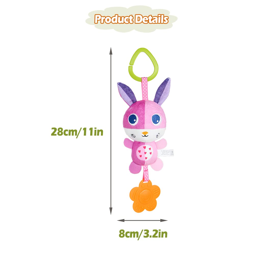 AIPINQI Hanging Rattle Toys for Baby, Colorful Cartoon Animal Shapes Toy with Teether and Sound Plush Ring Infant Development Toys for Baby Boys and Girls Newborn Gifts 3-36 Months, Rabbit