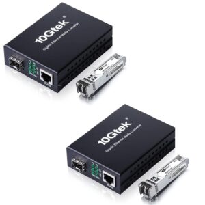 a pair of gigabit multi-mode lc fiber media converter, with 2 pcs sfp sx modules, fiber to ethernet converter, 1000base-sx to 10/100/1000m rj45, mmf, 850nm, up to 550m