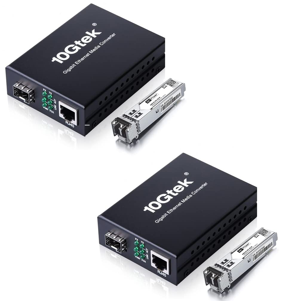 A Pair of Gigabit Multi-Mode LC Fiber Media Converter, with 2 Pcs SFP SX Modules, Fiber to Ethernet Converter, 1000Base-SX to 10/100/1000M RJ45, MMF, 850nm, up to 550m