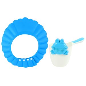 baby shower cap baby bath rinse cup cute frog shower cup baby water shower in baby bath tub (blue)