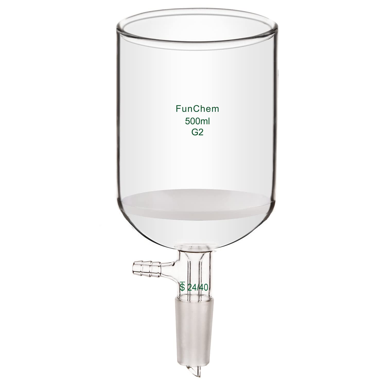 FunChem Buchner Filtering Funnel with Medium Frit (G2), I.D. 94 mm, 100mm Depth, with 24/40 Standard Taper Inner Joint and Vacuum Serrated Tubulation, 500 mL