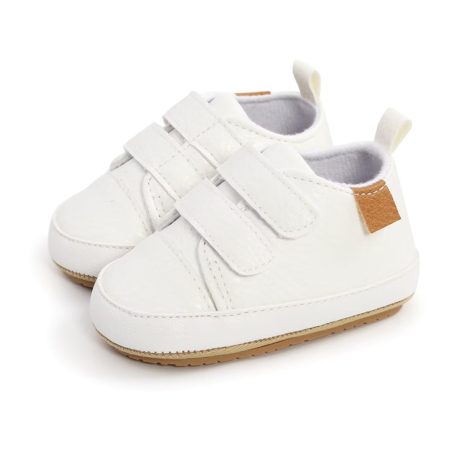 BABSMULY Baby Boys Girls Shoes Non-Slip Rubber Sole High-Top PU Leather Sneakers Infant First Walking Shoes Toddler Crib Shoes Newborn Loafers Flats.(White, 6-12 Months)