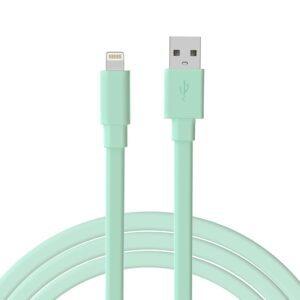 talkworks flat lightning charging cable compatible w/iphone 14/plus/pro/pro max, 13/mini/pro/pro max, 12/pro/pro max/mini, 11/pro/pro max, xr, xs, xs max, x, 8, 7, 6, 5-7' charger cord (mint green)