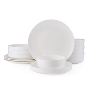 mikasa macie bone china lightweight chip resistant 12 piece dinnerware set, service for 4, white