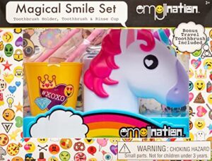 centric beauty unicorn travel toothbrush, tooth brush holder, and rinse cup magical smile set