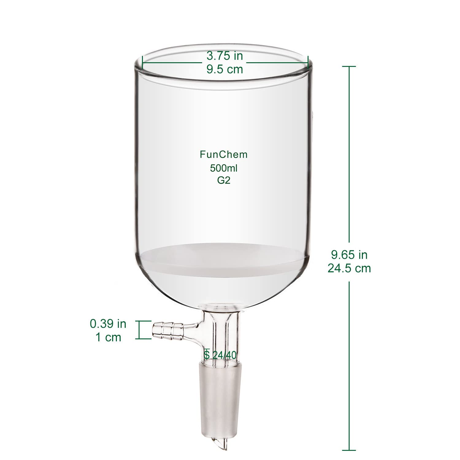 FunChem Buchner Filtering Funnel with Medium Frit (G2), I.D. 94 mm, 100mm Depth, with 24/40 Standard Taper Inner Joint and Vacuum Serrated Tubulation, 500 mL