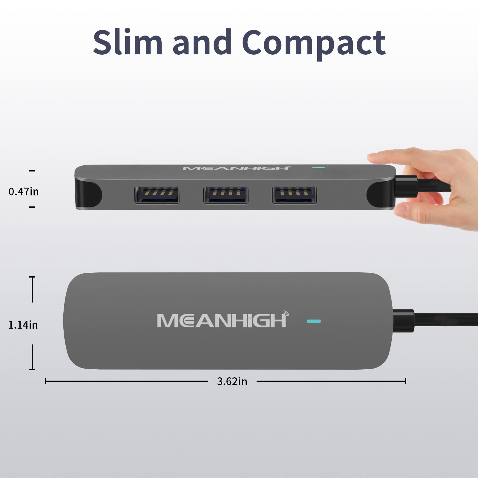 MEANHIGH USB Hub, 4-Port Dongle with USB 3.0, USB 2.0, Multiple USB Port Expander for Laptop, MacBook, Surface Pro, XPS, PC, Flash Drive, Mobile HDD