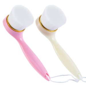 beomeen 2 pack soft bristle facial cleansing brush for deep pore cleaning, face exfoliating scrub brush for face cleansing skincare massaging (pink and jade white)