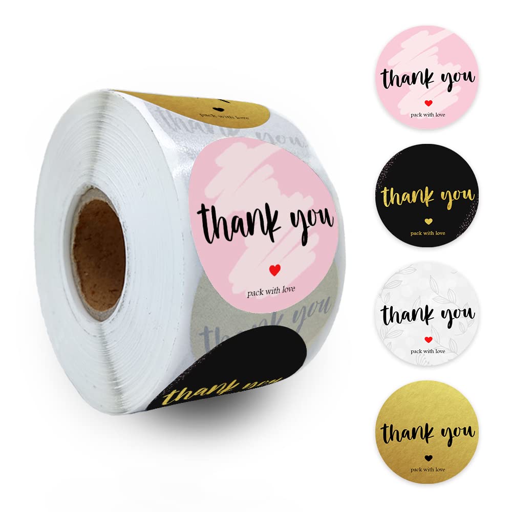 Thank You Stickers Rolls Pack with Love Thank You Labels Stickers for Small Business Sealing Stickers Thank You Labels for Envelopes & Gifts Sign Decoration for Weddings, Bridal Showers(500 Per Roll)